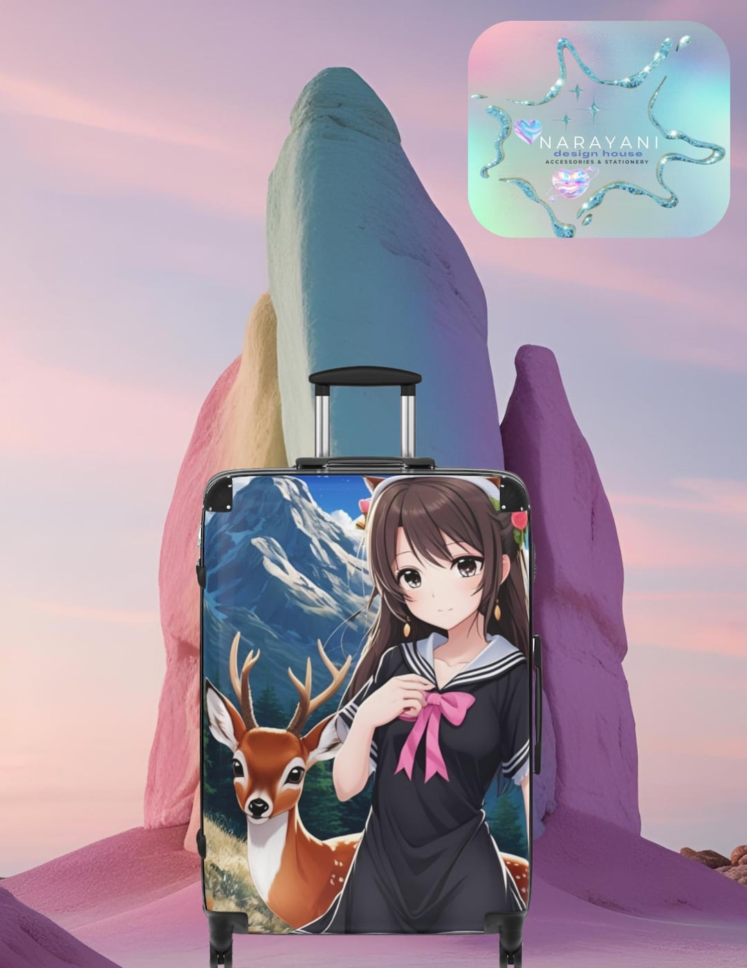 Anime Girl With Deer in Mountains Suitcase for Travel Lovers, Custom ...
