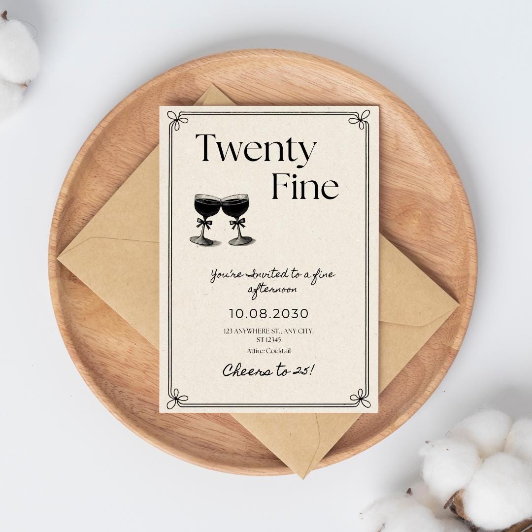 Twenty Fine 25th Birthday Invitation Template | Editable Digital Invite ...