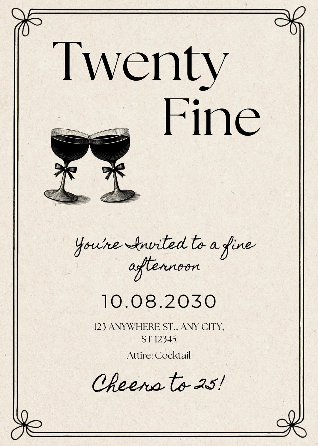 Twenty Fine 25th Birthday Invitation Template | Editable Digital Invite ...