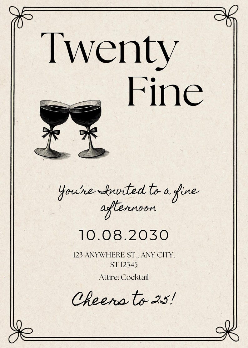 Twenty Fine 25th Birthday Invitation Template | Editable Digital Invite ...