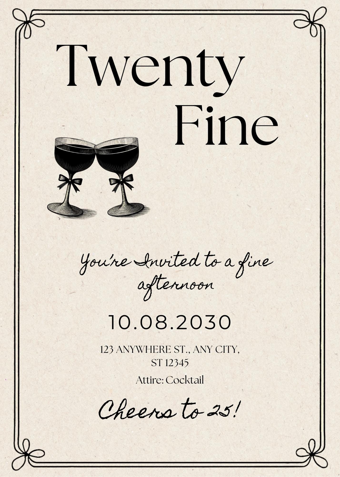 Twenty Fine 25th Birthday Invitation Template | Editable Digital Invite ...