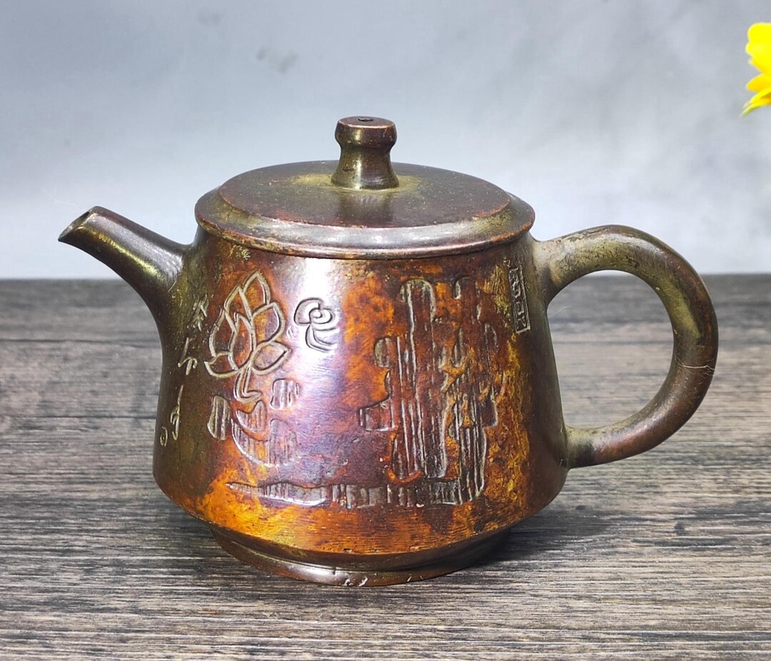 Vintage Bronze Carved Teapot, Feng Shui Statue - Etsy