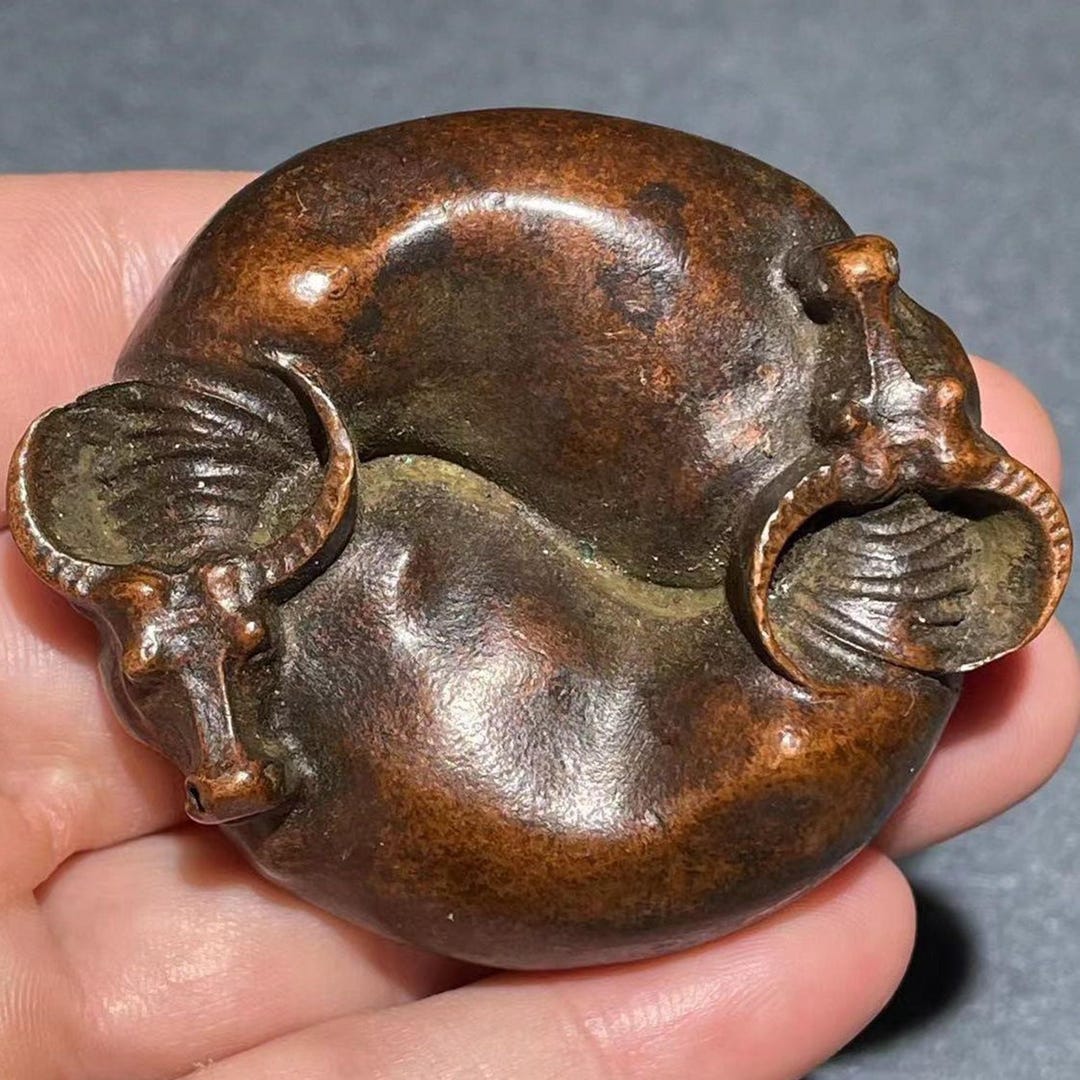 Vintage Bronze Carved Tai Chi Bull Tea Pet Statue, Home Decortion, Feng ...
