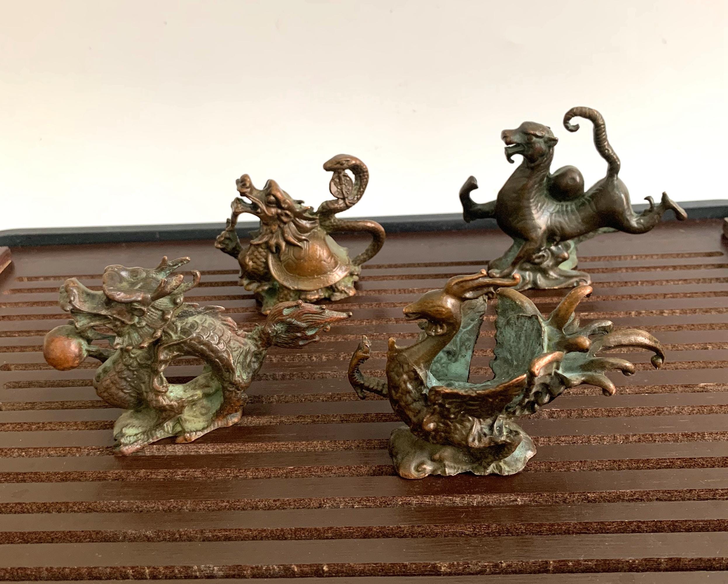 Vintage Bronze Four Sacred Beasts Statue - Feng Shui Tea Pet - Etsy