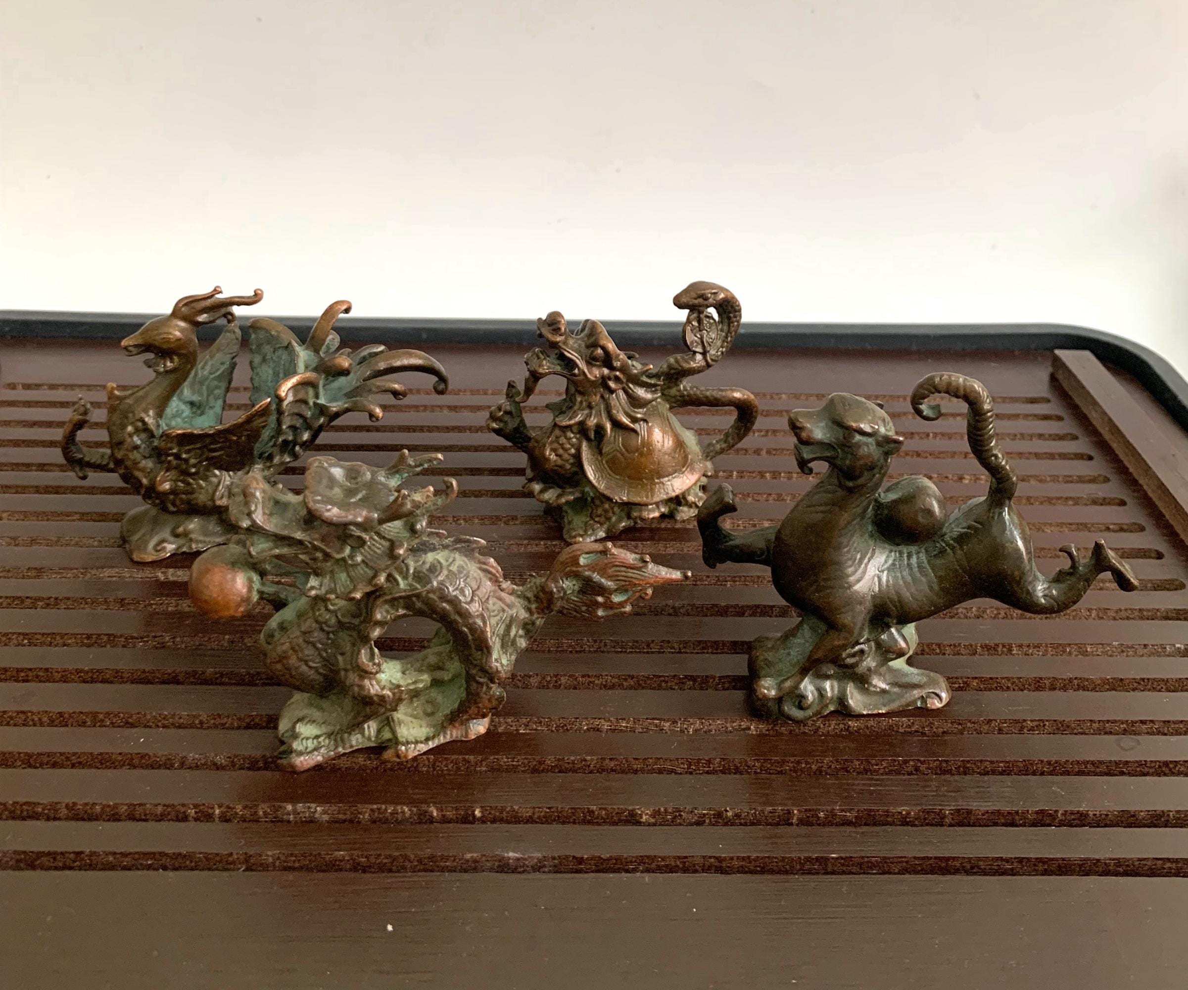 Vintage Bronze Four Sacred Beasts Statue - Feng Shui Tea Pet - Etsy