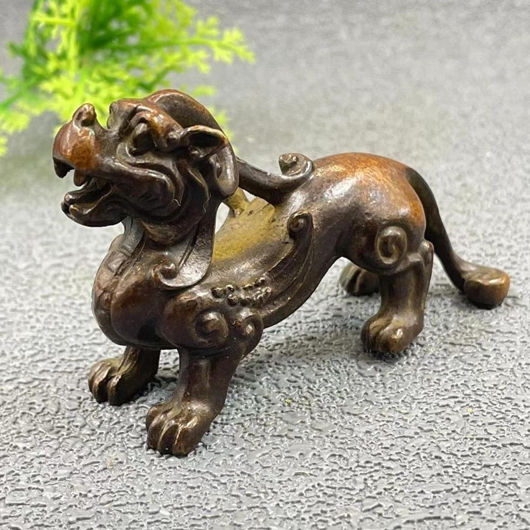 Vintage Bronze Carved Pixiu Statue, Tea Pet Statue, Cutlery and Pens ...