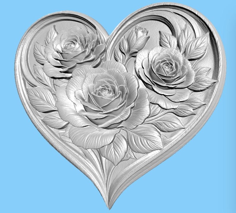 3D CNC Rose Heart Bas Relief STL File for CNC Router Wall Art - Etsy