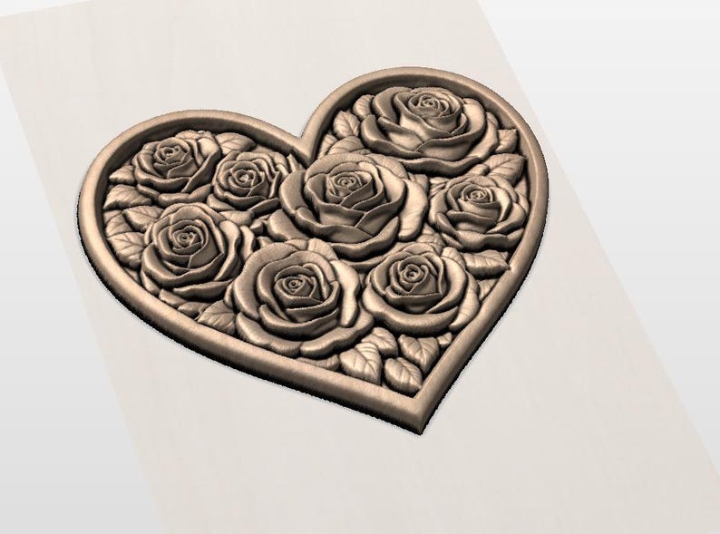 CNC File & 3D Printing Heart of Roses – Floral Bas-relief for Wood ...