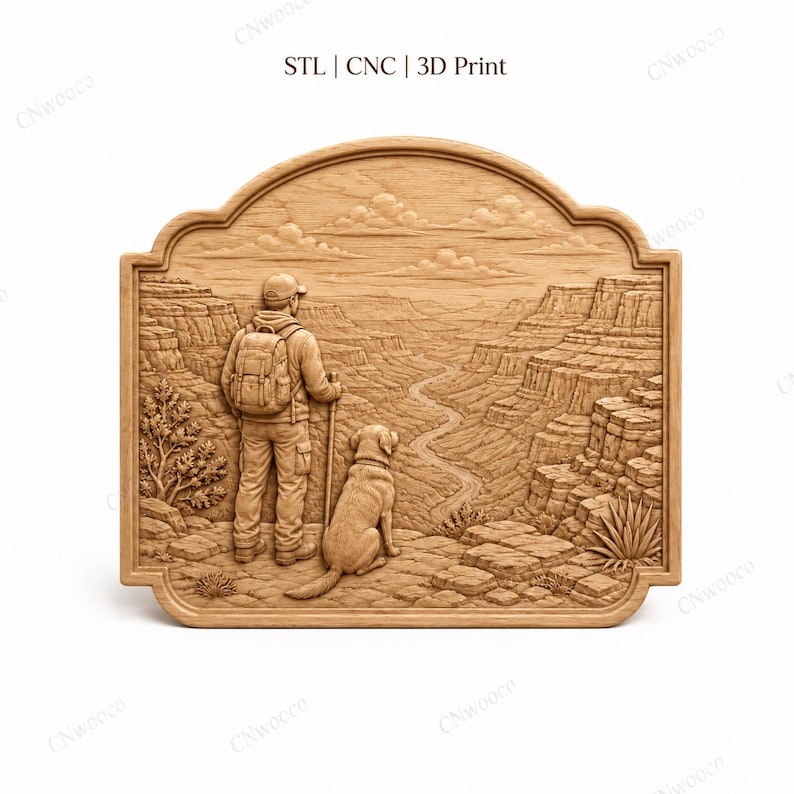CNC & 3D Printed Relief Hiker and Dog Canyon, Nature Wall Decoration ...