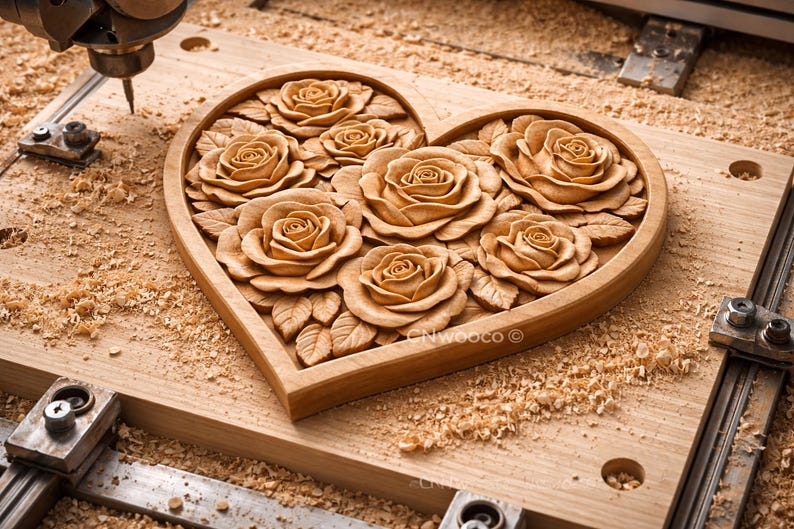 Heart of Roses 3D CNC Bas Relief – STL File for CNC Router, Vcarve ...