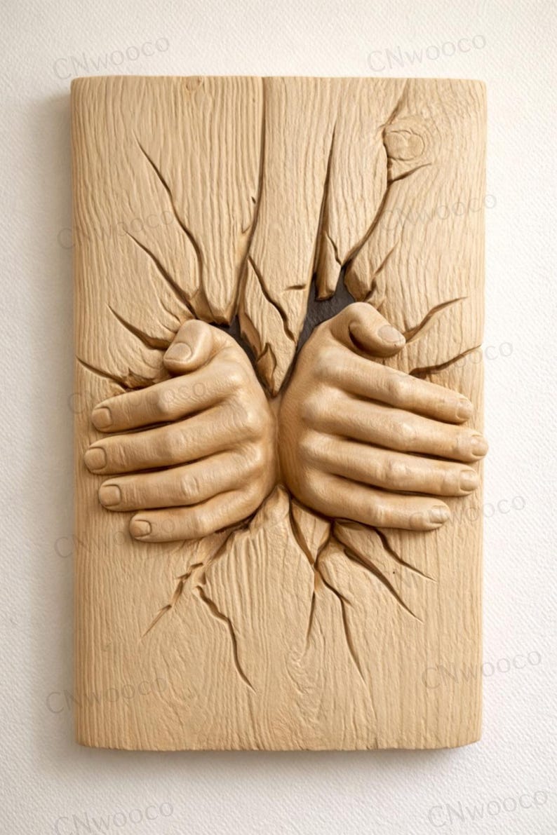 CNC File of Hands Cutting Through Wood – 3D Bas-relief for Wood Carving ...