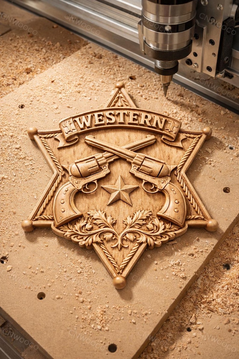 CNC File of a Star Sheriff With Crossed Revolvers, Western Wood Bas ...