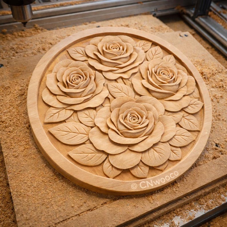 3D Bas-relief CNC File of Roses, Floral Wooden Wall Decoration, Wood ...