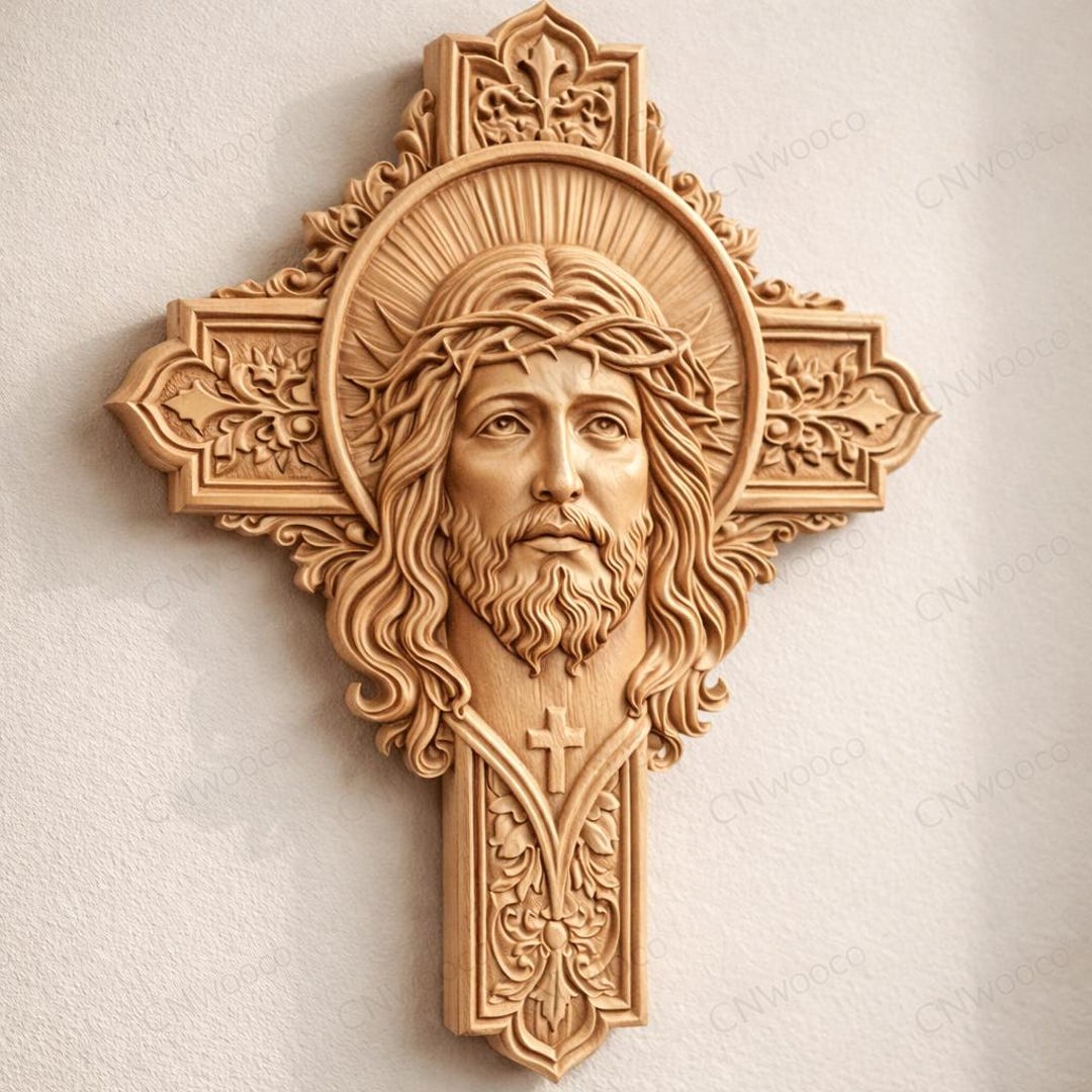CNC Jesus Cross STL File | Wood Carving Bas Relief | Christian Wall Art ...