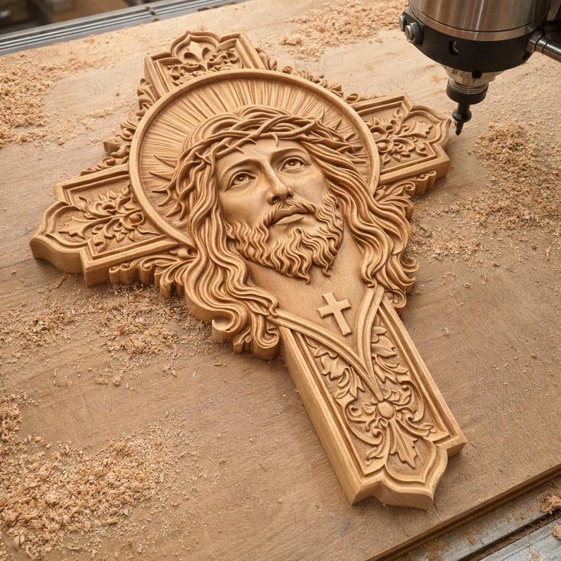 CNC Jesus Cross STL File | Wood Carving Bas Relief | Christian Wall Art ...