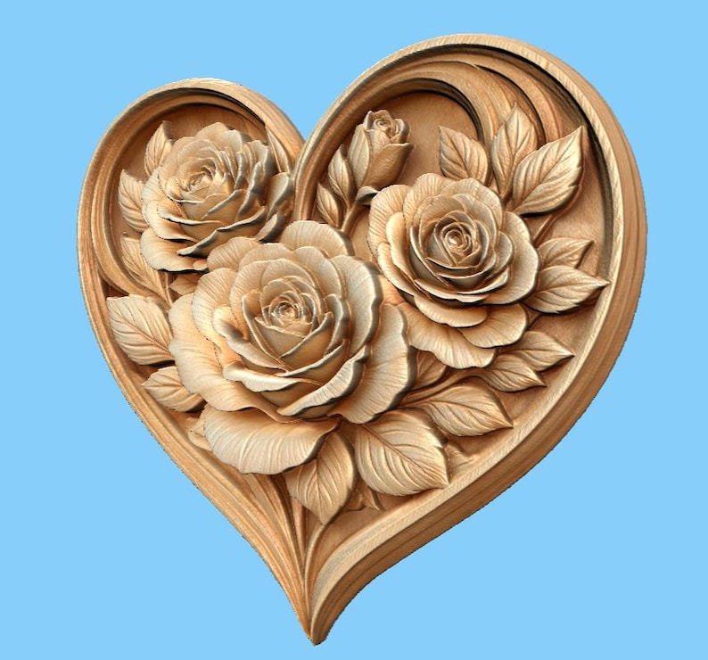 3D CNC Rose Heart Bas Relief STL File for CNC Router Wall Art - Etsy