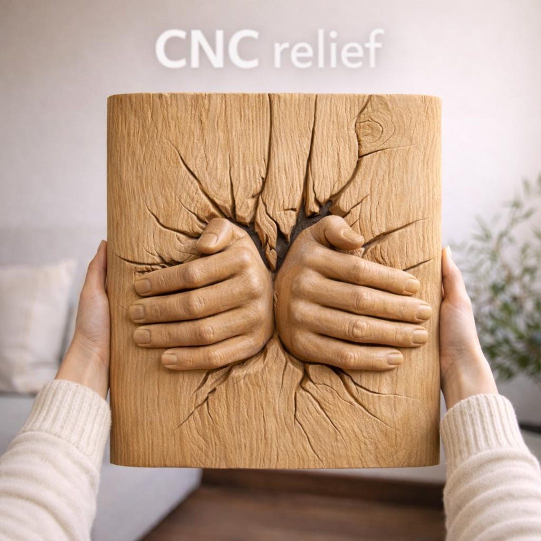 CNC File of Hands Cutting Through Wood – 3D Bas-relief for Wood Carving ...