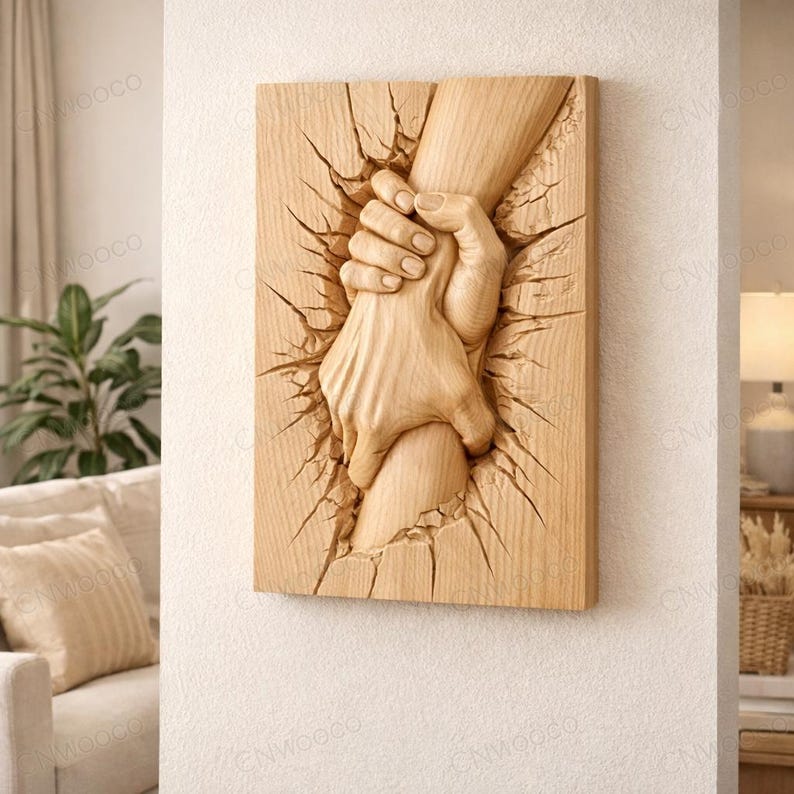 CNC Hand Clasp Wood Bas Relief STL File | Unity Hands 3D Carving for ...