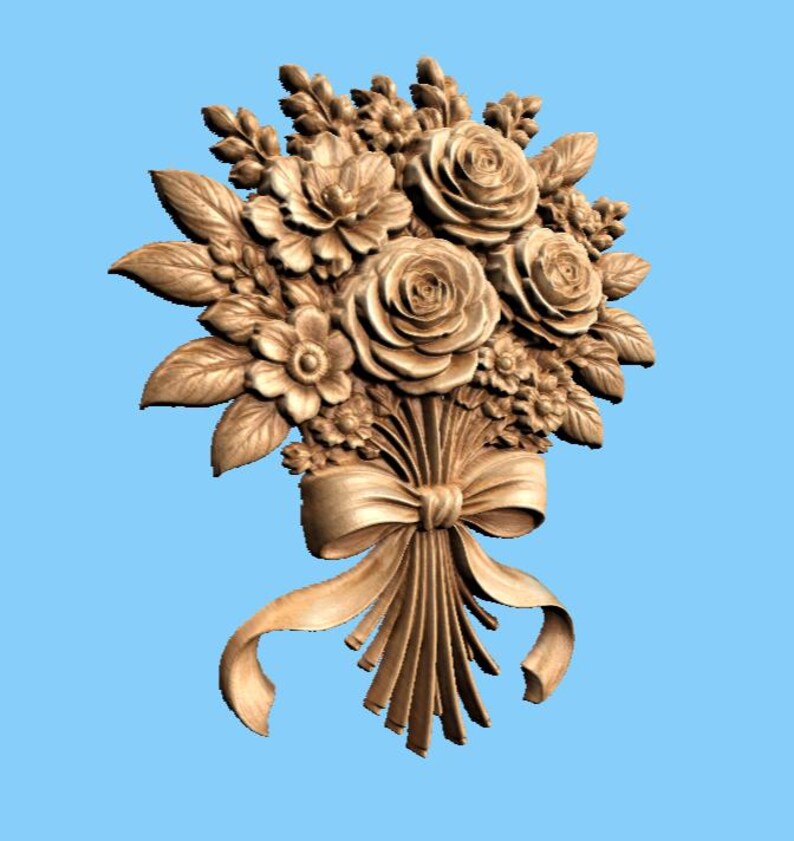 Floral Bouquet CNC 3d Relief 2 STL File – Rose Flower Bas Relief for ...