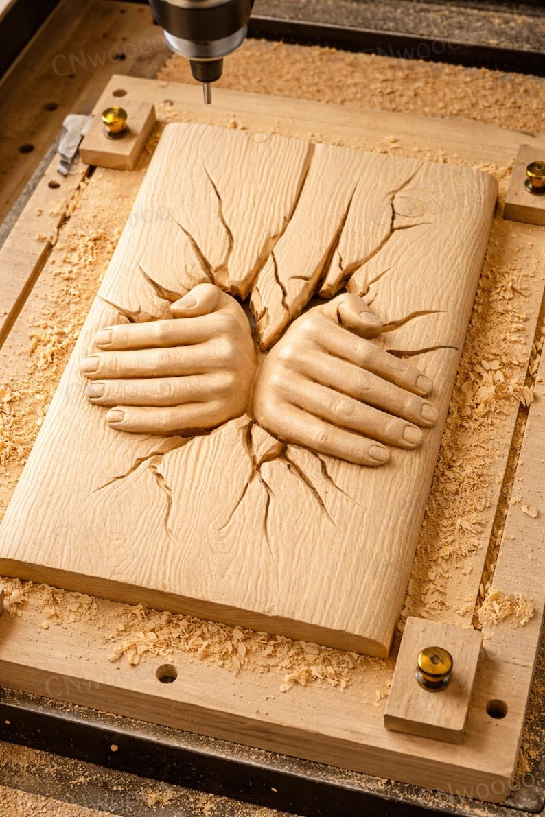 CNC File of Hands Cutting Through Wood – 3D Bas-relief for Wood Carving ...