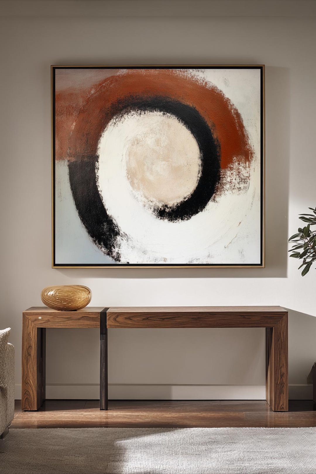 Statement Abstract Expressionism Art, Calming White and Brown Textured ...