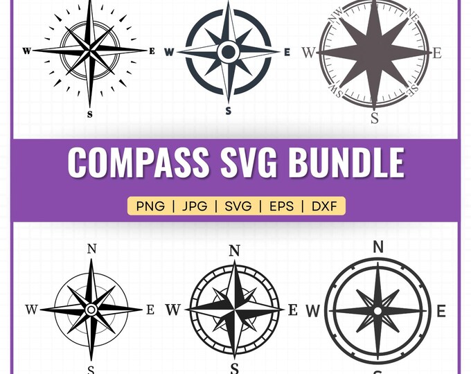 Nautical Compass SVG Bundle: Travel Adventure Clip Art (digital ...