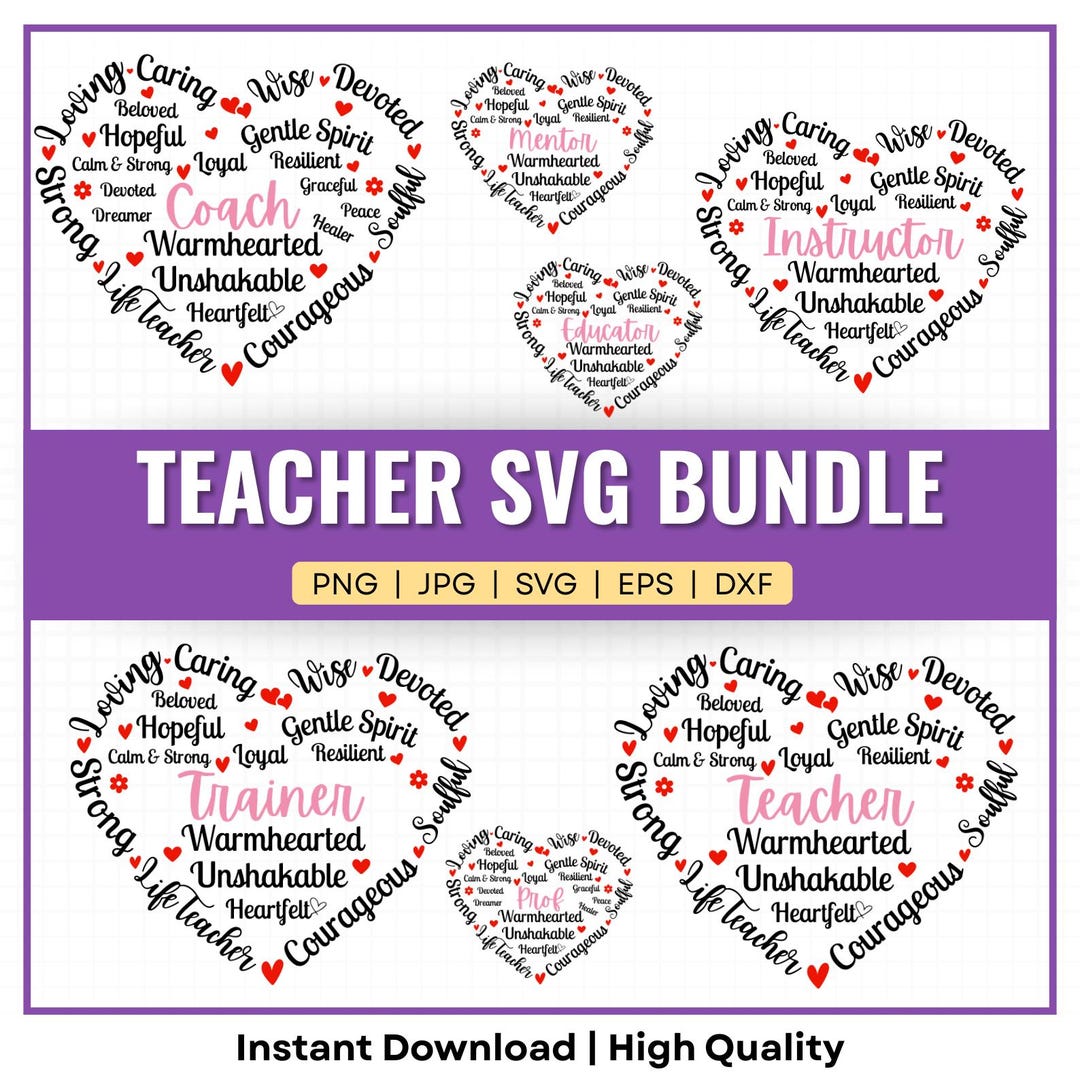 Teacher SVG Bundle: Heart Designs (digital Download) - Etsy