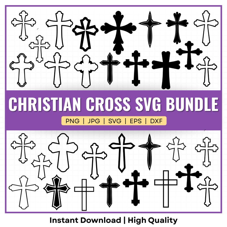 Christian Cross SVG Bundle: Catholic Silhouette Cut Files (digital ...