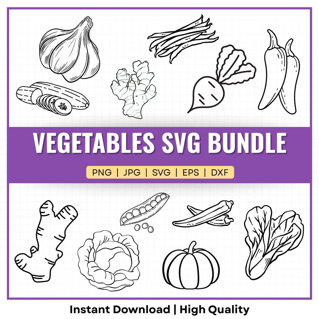 Vegetables SVG Bundle | Farm Fresh Vegetable Clipart | Kitchen Garden ...