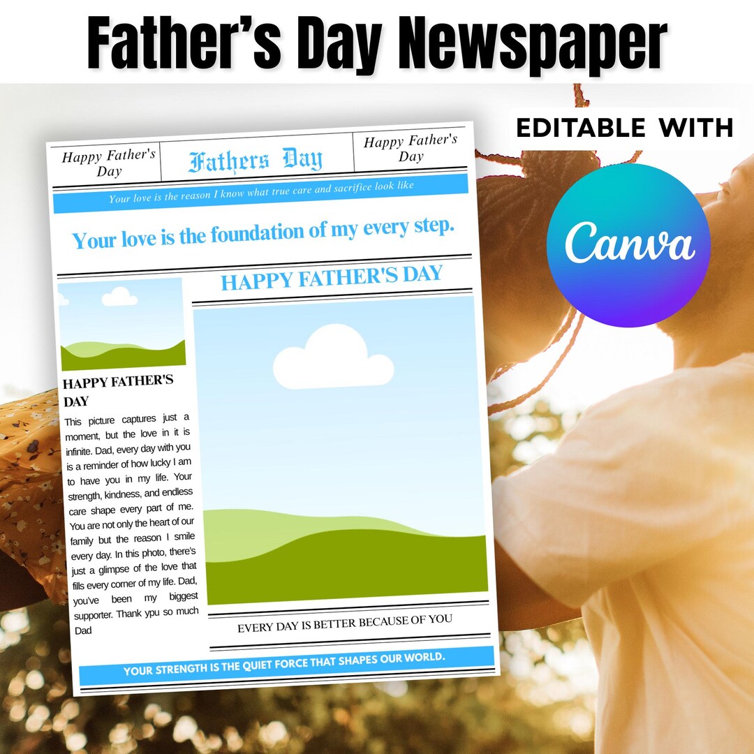 Fathers Day Newspaper Template, Editable Canva Template, Personalized ...