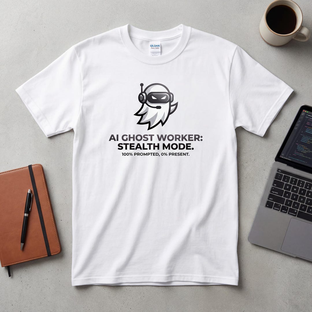 AI Ghost Worker Stealth Mode Shirt: Minimalist Ghost Headset Graphic ...