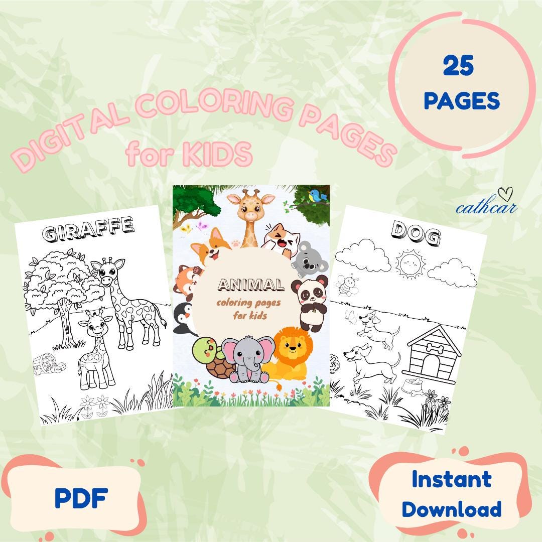Animal Themed Coloring Pages for Kids - Etsy