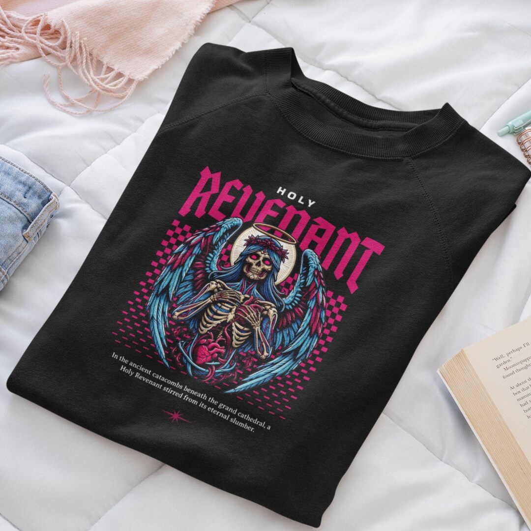 Holy Revenant Graphic Black Sweatshirt – Winged Skeleton Illustration ...