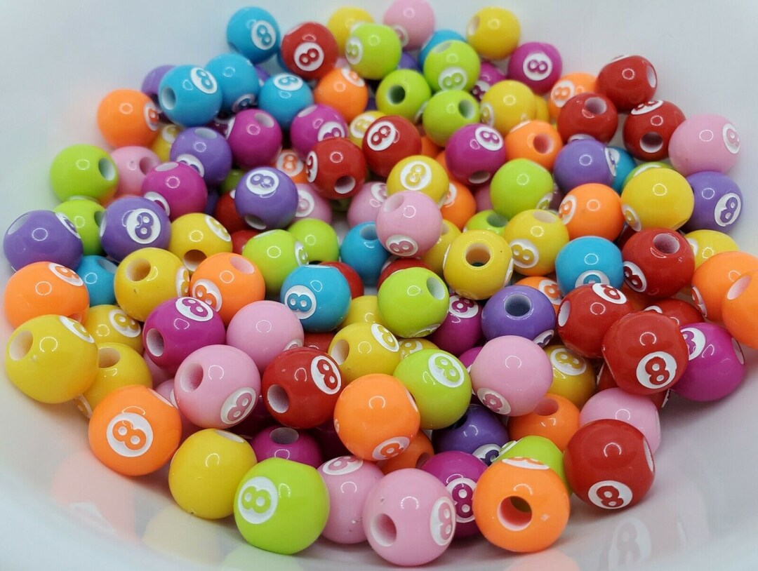 12mm Acrylic Multi-colored White Billard Pool 8 Ball Beads - Bag of 30 ...