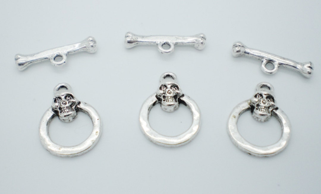 Antiqued Silver Pewter Skull and Bones Toggle Clasp - Set of 3 - Etsy