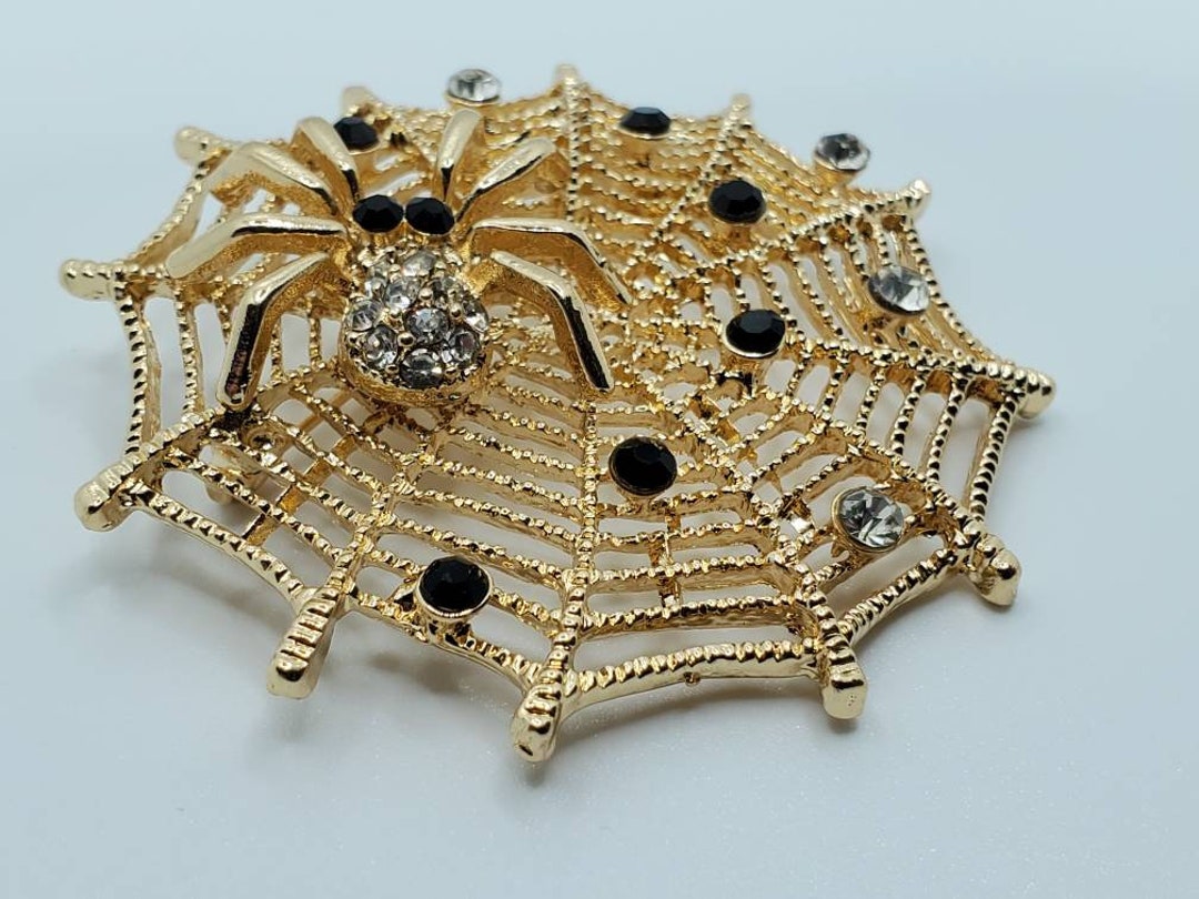 58x58mm Gold Pewter Spider in Web Rhinestone Brooch - Etsy