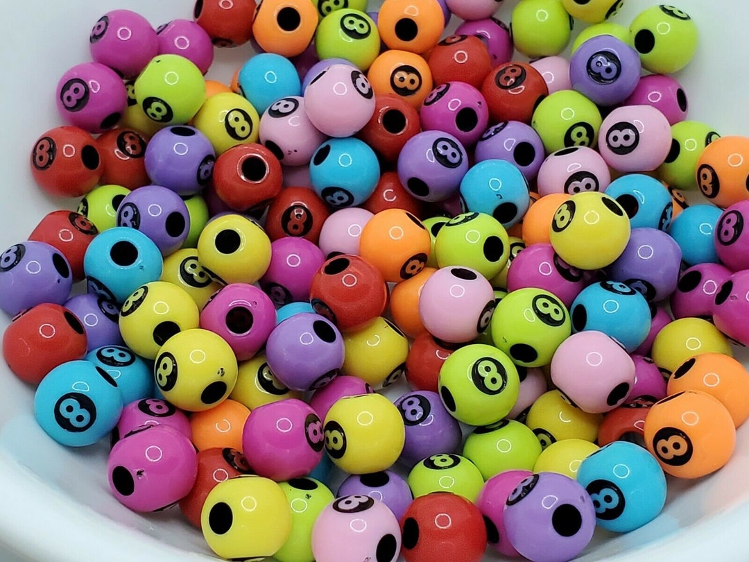 12mm Acrylic Multi-colored Black Billard Pool 8 Ball Beads - Bag of 30 ...