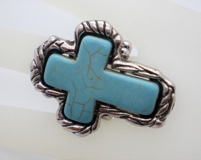 Turquoise Cross Silver-plated Brass Stretch Ring - Etsy