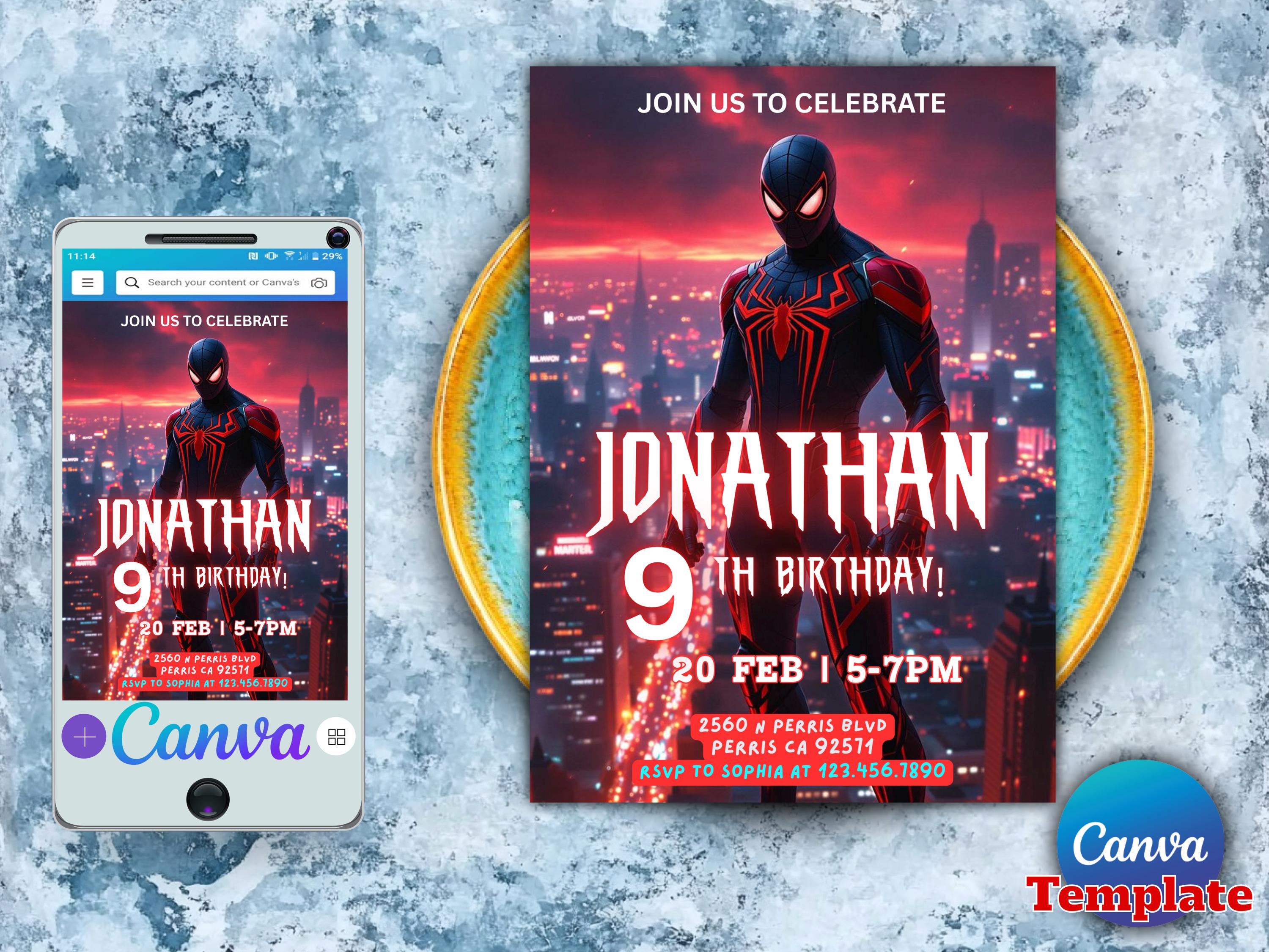 Editable Miles Morales Birthday Invitation Template, Printable Birthday ...