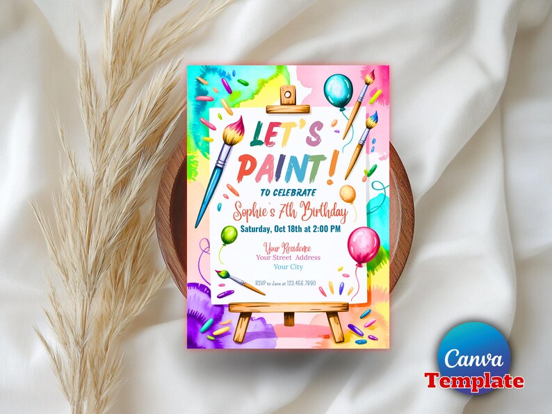 Editable Art Birthday Party Invitation, Tie Dye Arts and Crafts ...