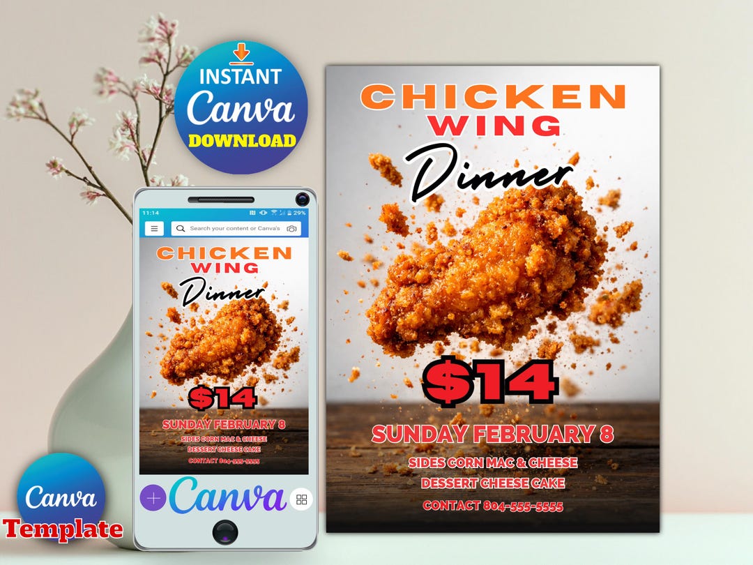 Chicken Wing Dinner Flyer Template, Food Fundraiser Poster, Fried ...