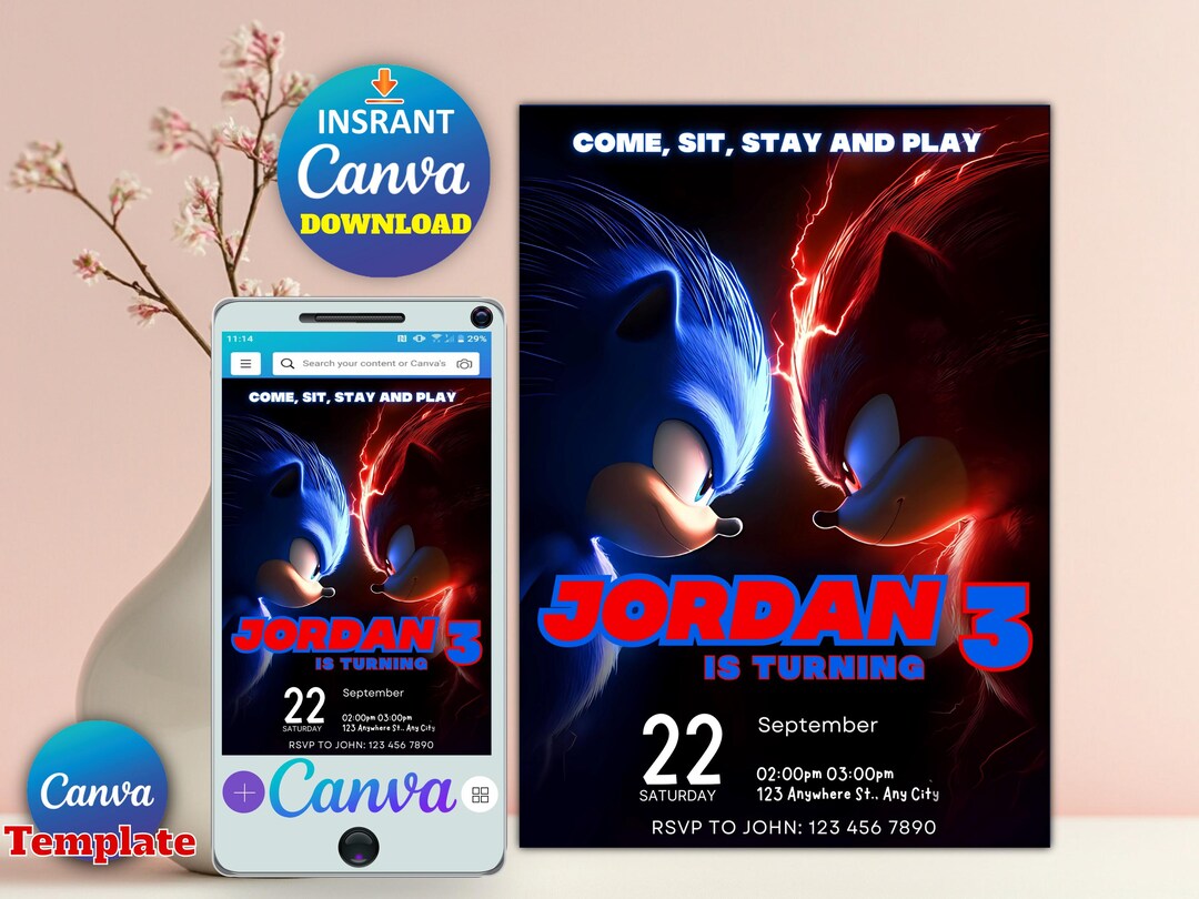 Sonic Shadow Invitation Template V3 for Birthday Party | Editable ...