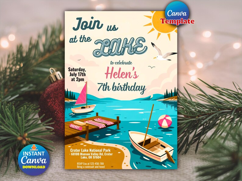 Editable Lake Birthday Party Invitation | Summer Boat Party Template ...