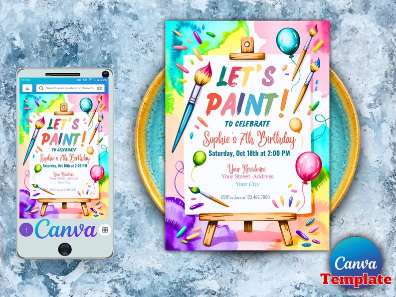 Editable Art Birthday Party Invitation, Tie Dye Arts and Crafts ...