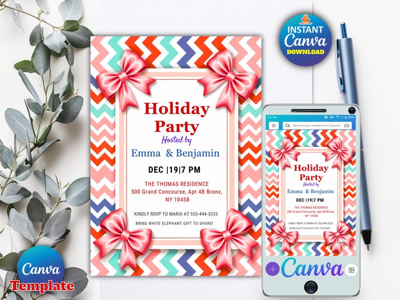 Holiday Party Invitation Template | Editable Canva Design | Digital ...