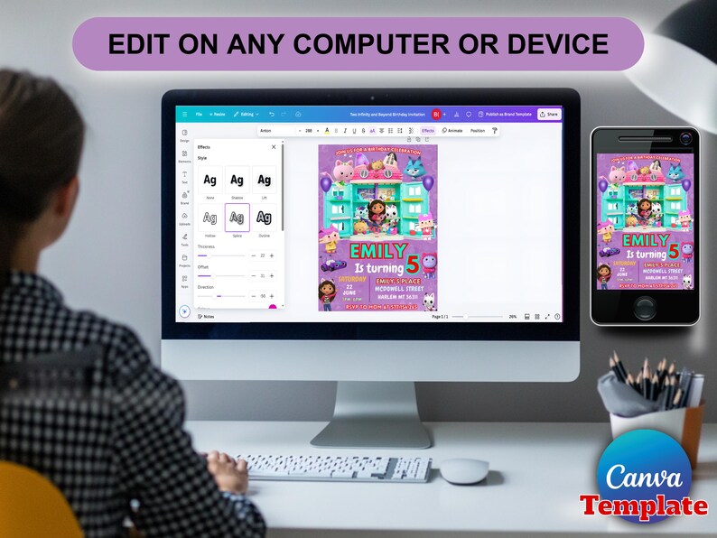 Gabbys Dollhouse Birthday Invitation | Editable Gabby's Kids Birthday ...