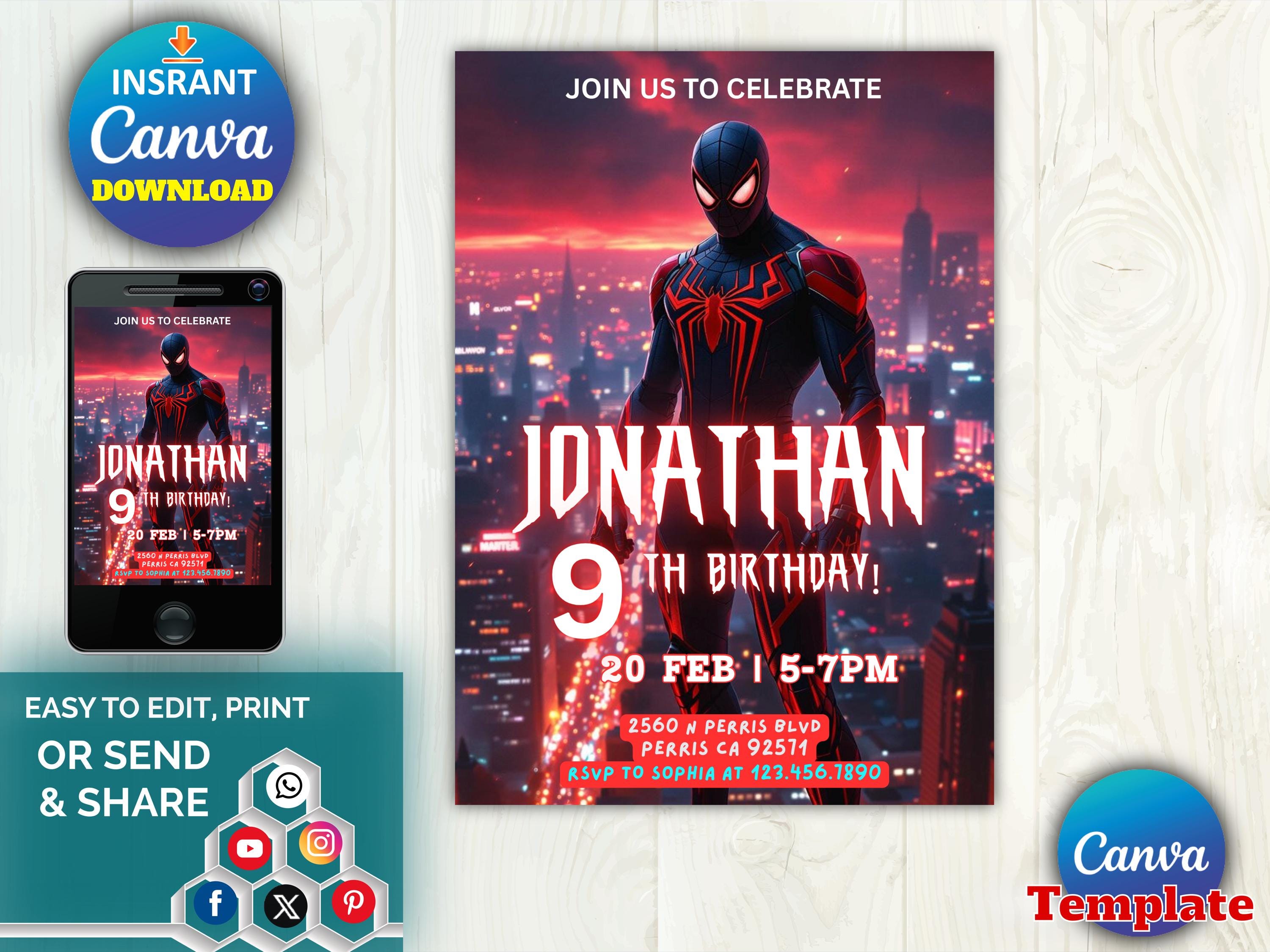 Editable Miles Morales Birthday Invitation Template, Printable Birthday ...