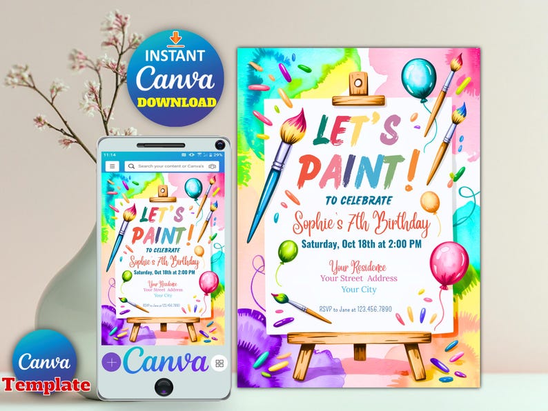 Editable Art Birthday Party Invitation, Tie Dye Arts and Crafts ...