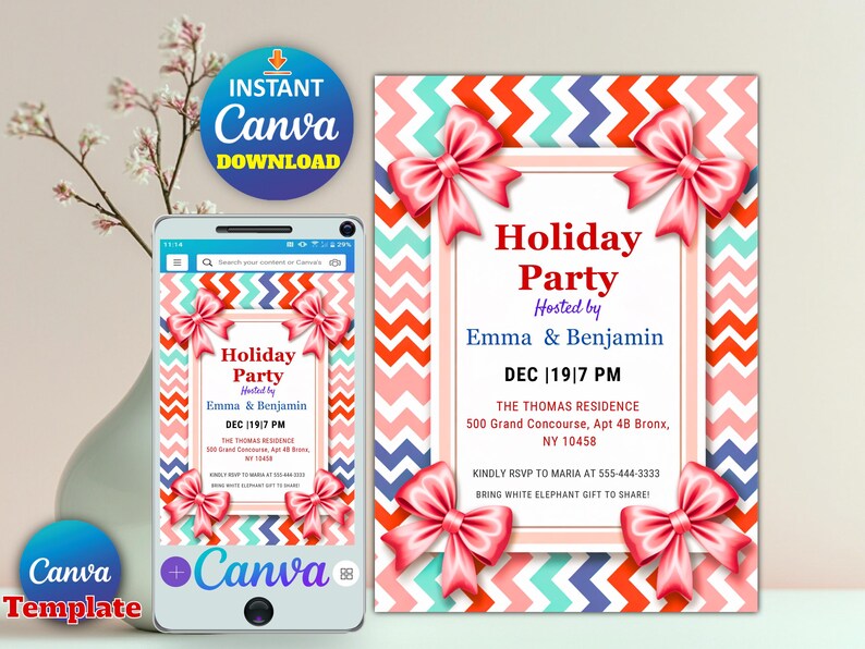 Holiday Party Invitation Template | Editable Canva Design | Digital ...