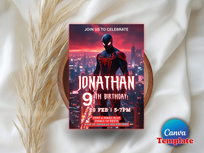 Editable Miles Morales Birthday Invitation Template, Printable Birthday ...